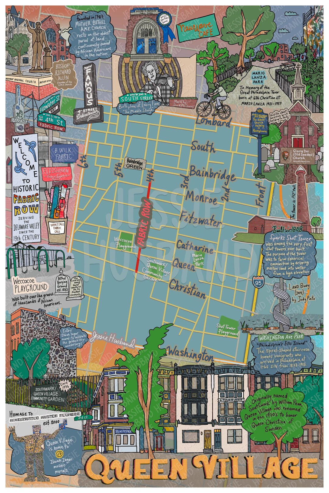 Map of Queen Village, Philly Map Art, Pennsylvania (customization and ...