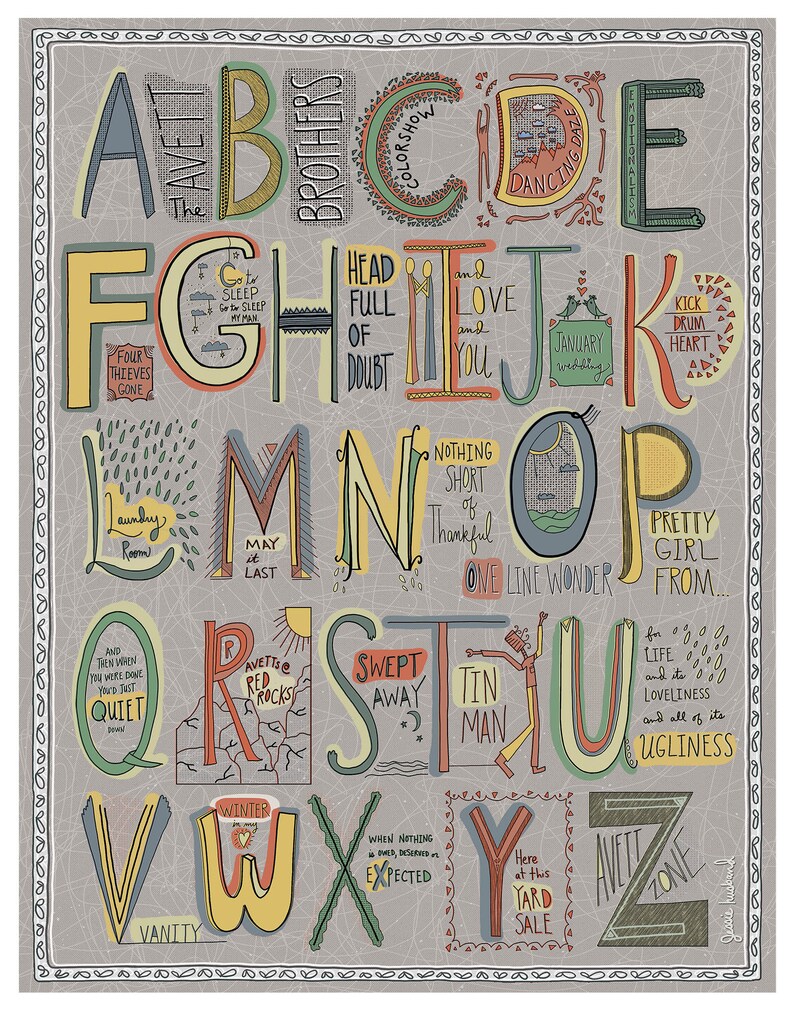 The Avett Brother's ABC Alphabet Art framing Options - Etsy
