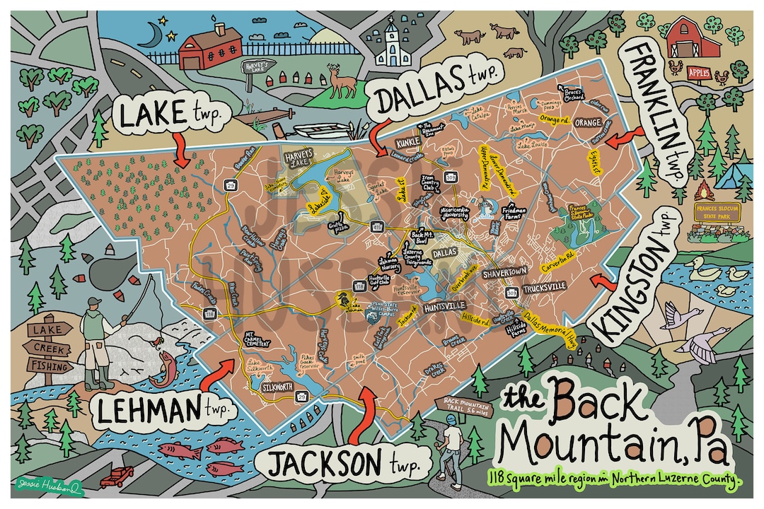 Map of the Back Mountain, Dallas, Harveys Lake, Shavertown, Lehman, PA ...