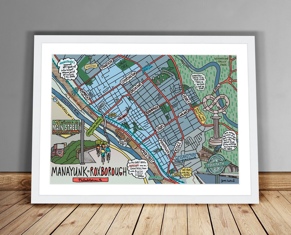 Map of Manayunk Roxborough Philadelphia Philly - Etsy