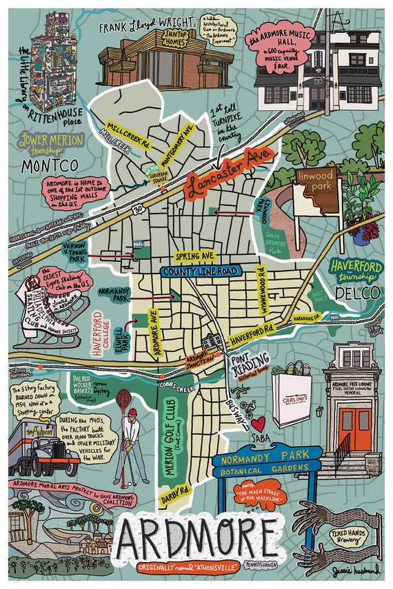 Map of Ardmore Pennsylvania Map Art Philly Pennsylvania | Etsy