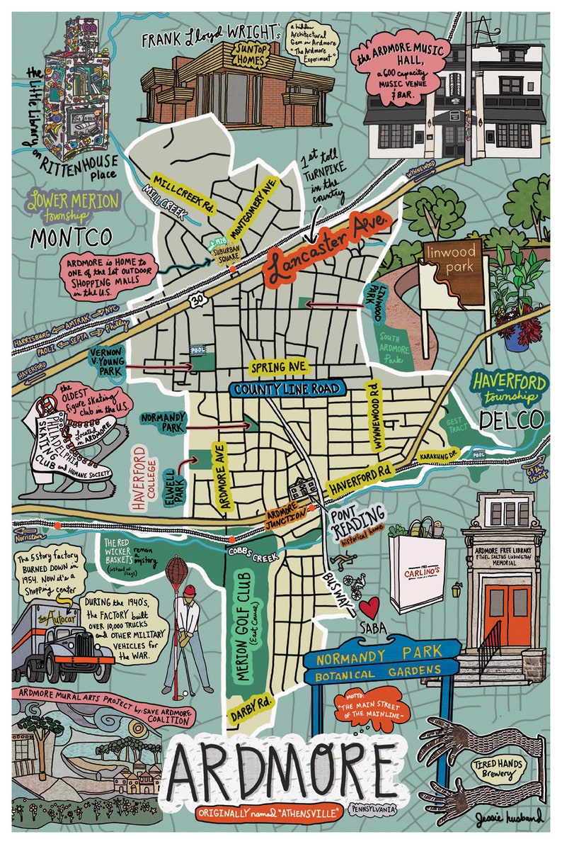 Map of Ardmore, Pennsylvania, Map Art, Philly, Pennsylvania MAP ...
