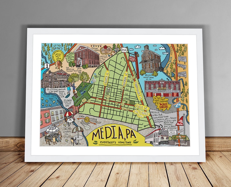 Map of Media, Pennsylvania, Map Art, Philly, Pennsylvania, DELCO ...