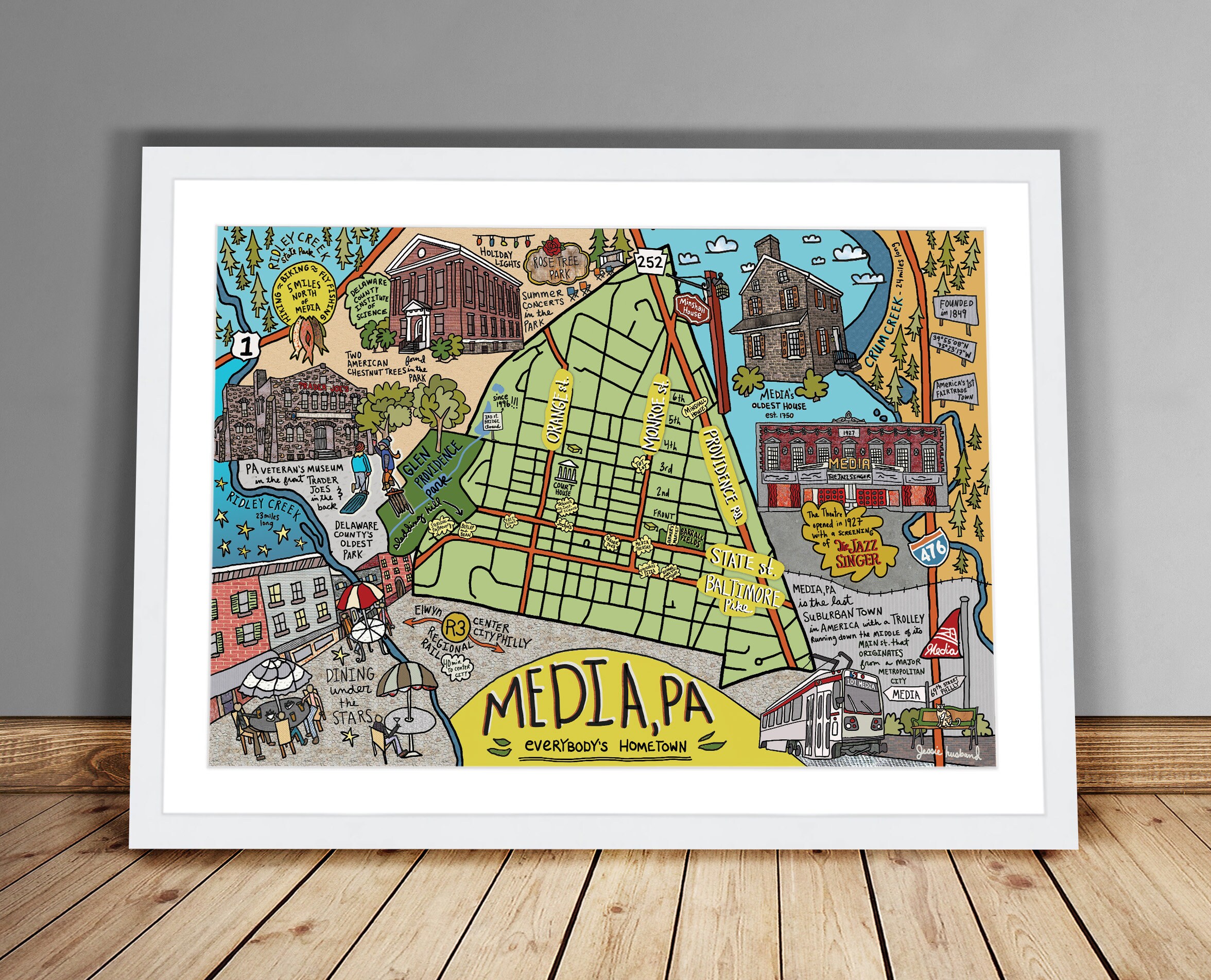 Map of Media, Pennsylvania, Map Art, Philly, Pennsylvania, DELCO ...