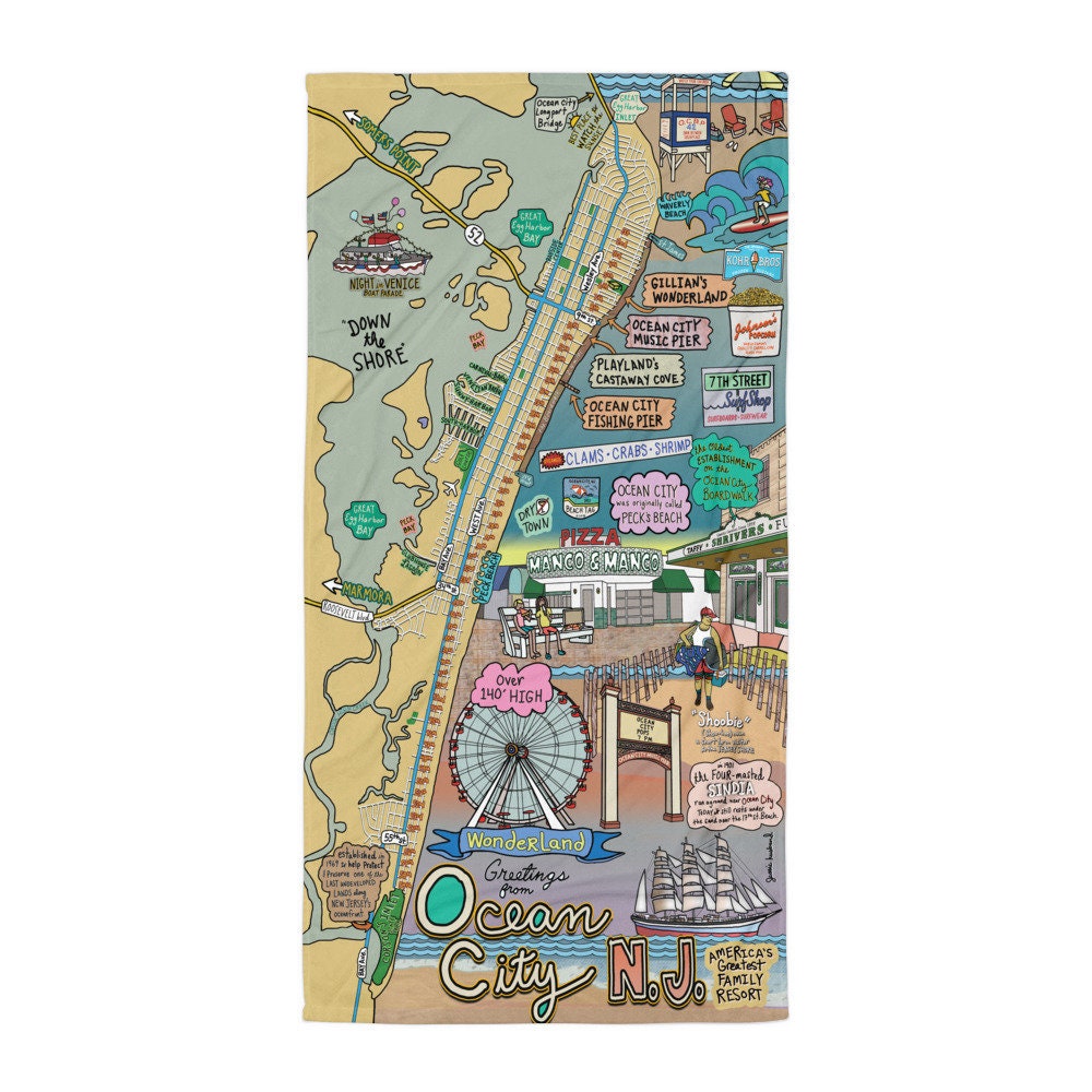 Ocean City New Jersey Map Beach Towel, Map Art, OCNJ - Etsy