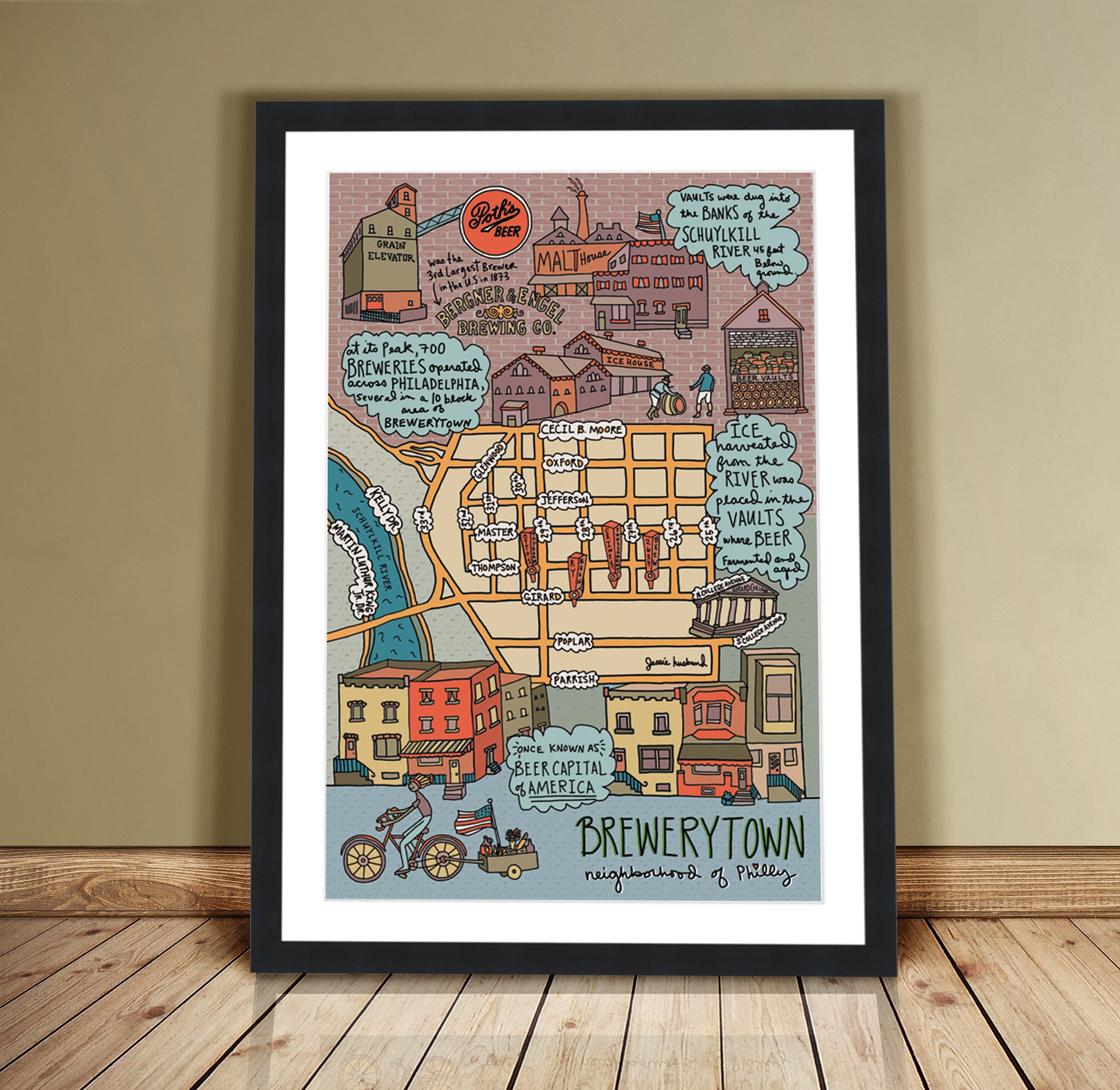 Map of Brewerytown, Philadelphia, Philly Neighborhood Map, Philly Art ...