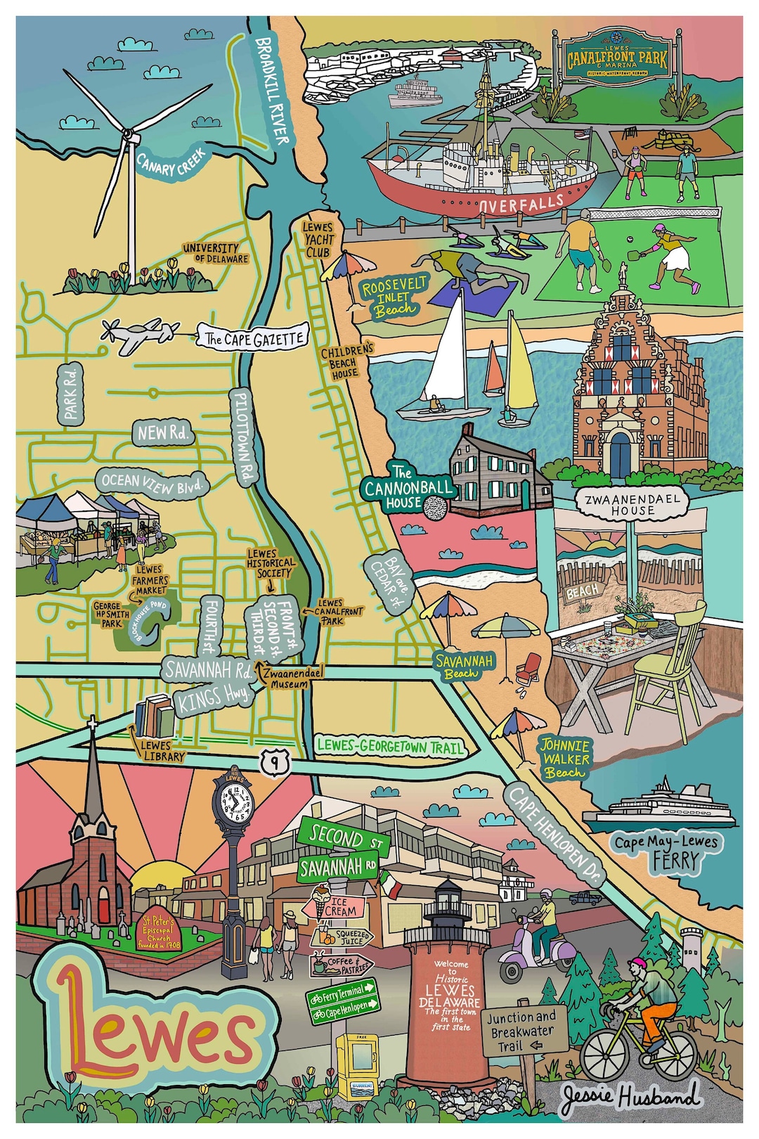 Map of Lewes Delaware Beach Town NJ Beaches customization - Etsy