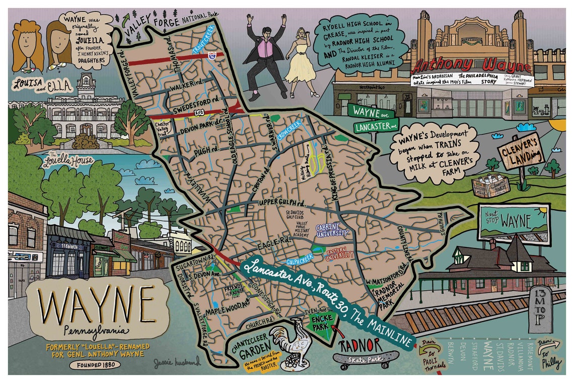 Map of Wayne Pennsylvania Mainline Neighborhood Map Map - Etsy