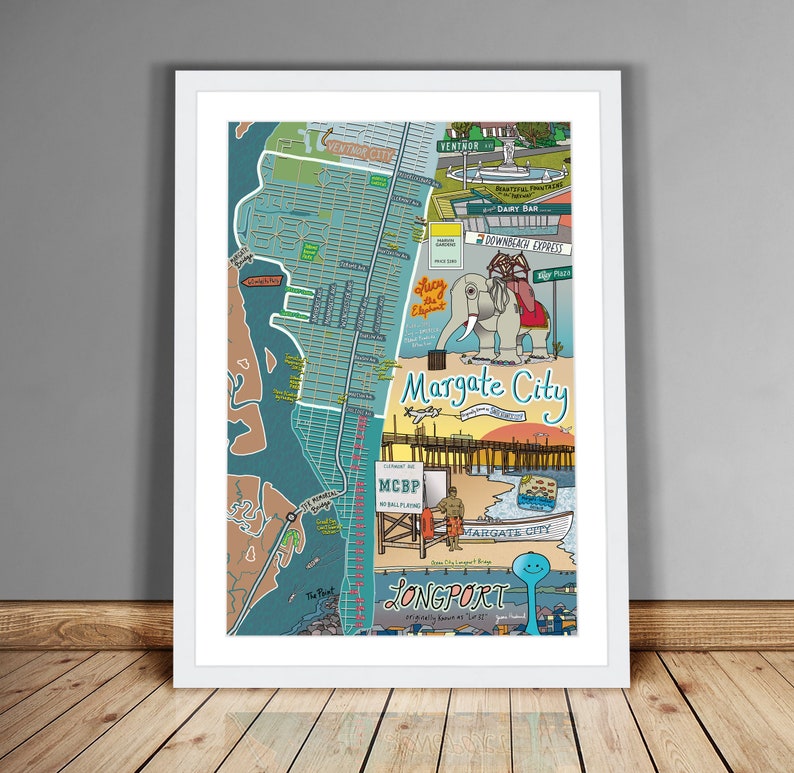 Map of Margate City Longport New Jersey Beach Town NJ - Etsy