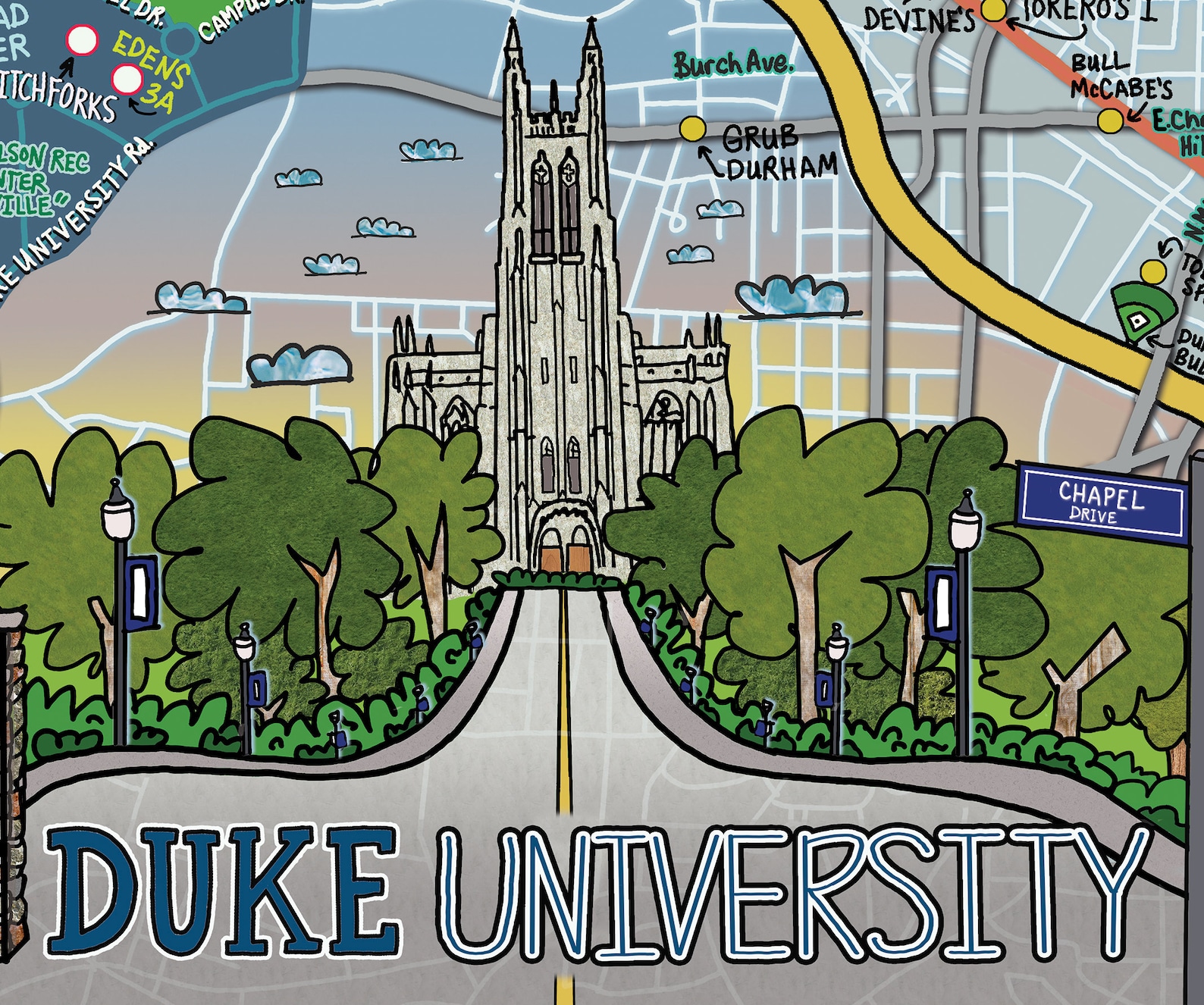 Map of Duke University Durham North Carolina customization - Etsy