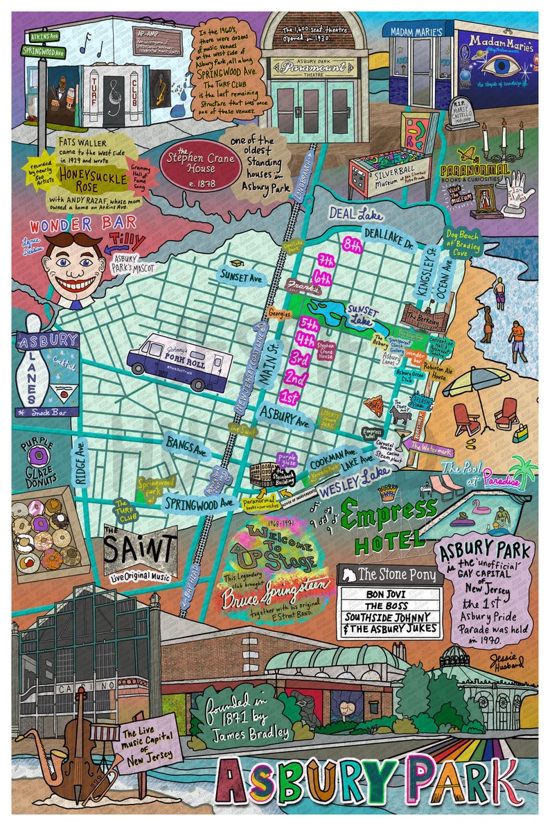 Map of Asbury Park, New Jersey, Beach Town, NJ Beaches (customization ...