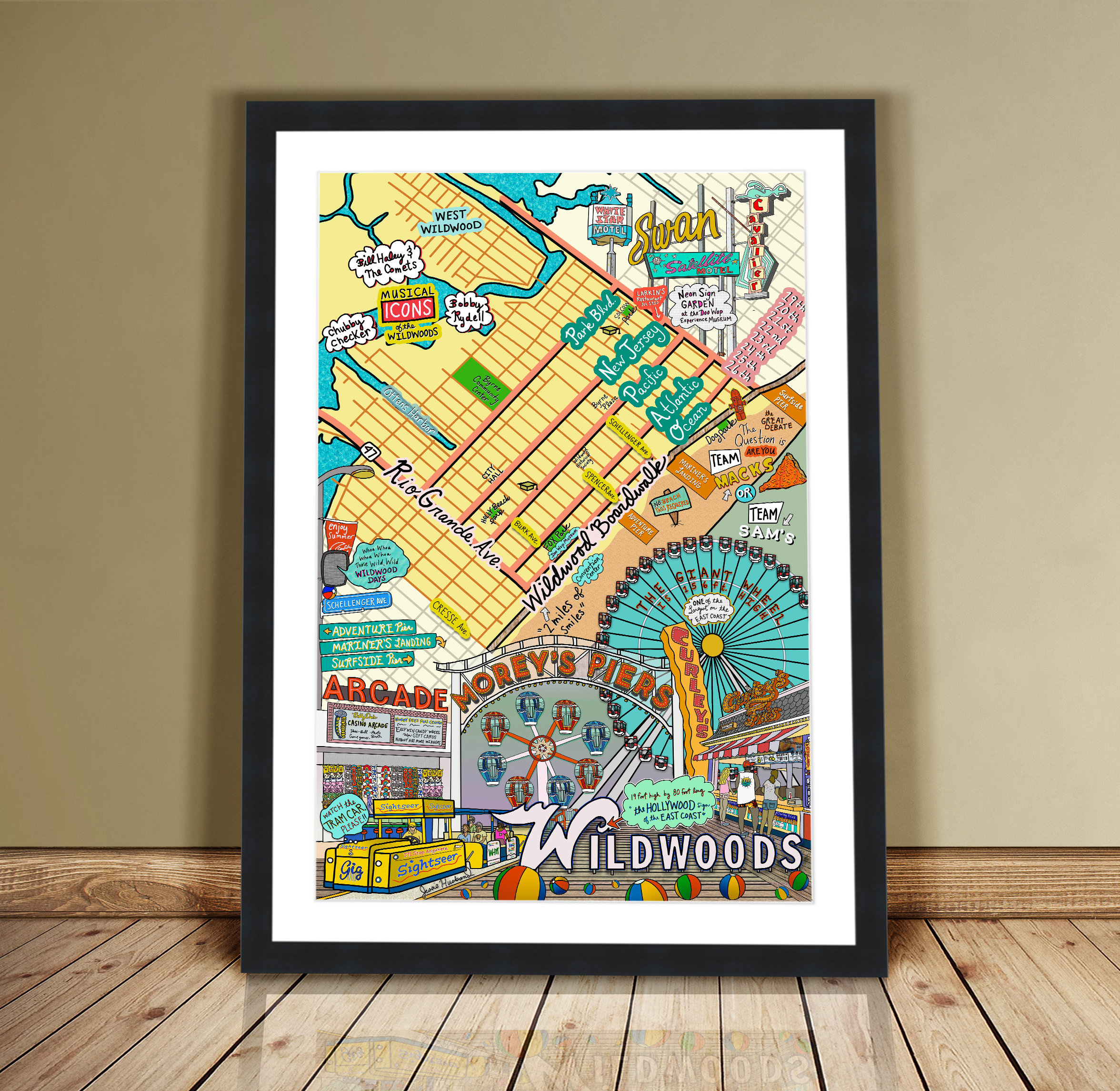 Map of Wildwood, New Jersey, Beach Town, NJ Beaches (customization and ...