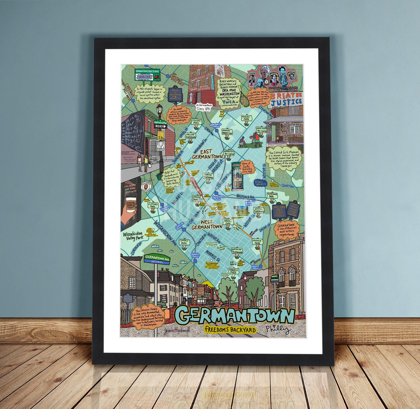 Map of Germantown, Philadelphia, Philly Neighborhood Map, Philly Art ...