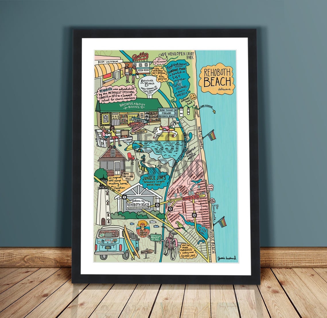 Map of Rehoboth Beach, Delaware, Beach Town, DE Beaches (customization ...