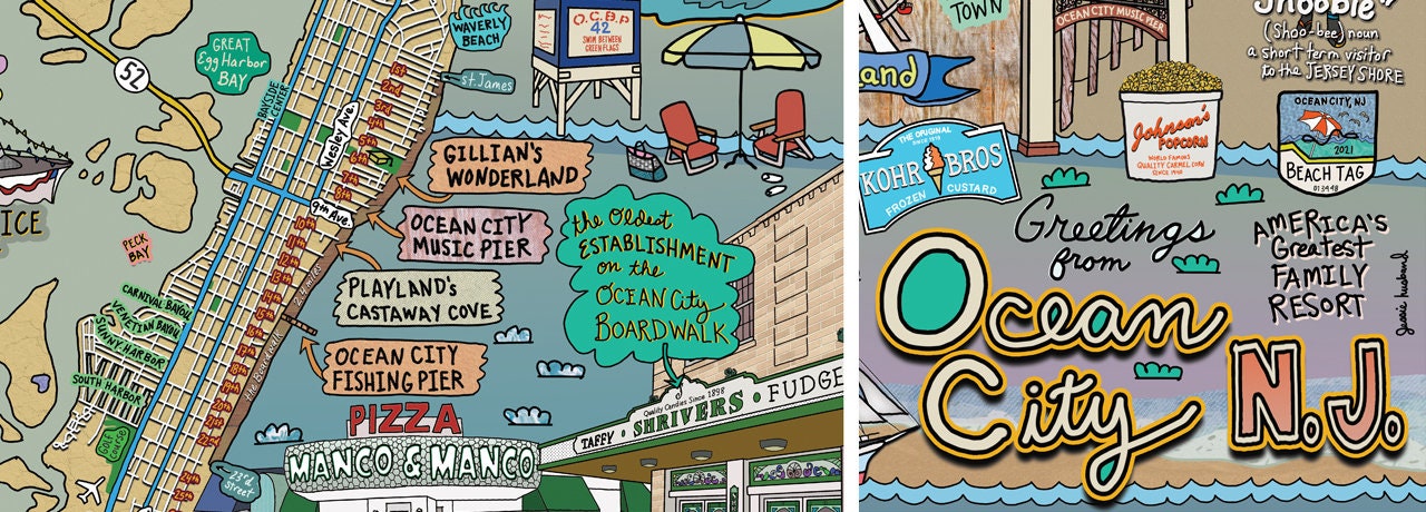 Map of Ocean City New Jersey OCNJ Beach Town NJ Beaches - Etsy