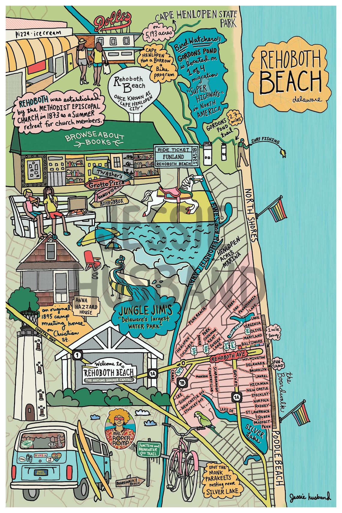 Map of Rehoboth Beach, Delaware, Beach Town, DE Beaches (customization ...