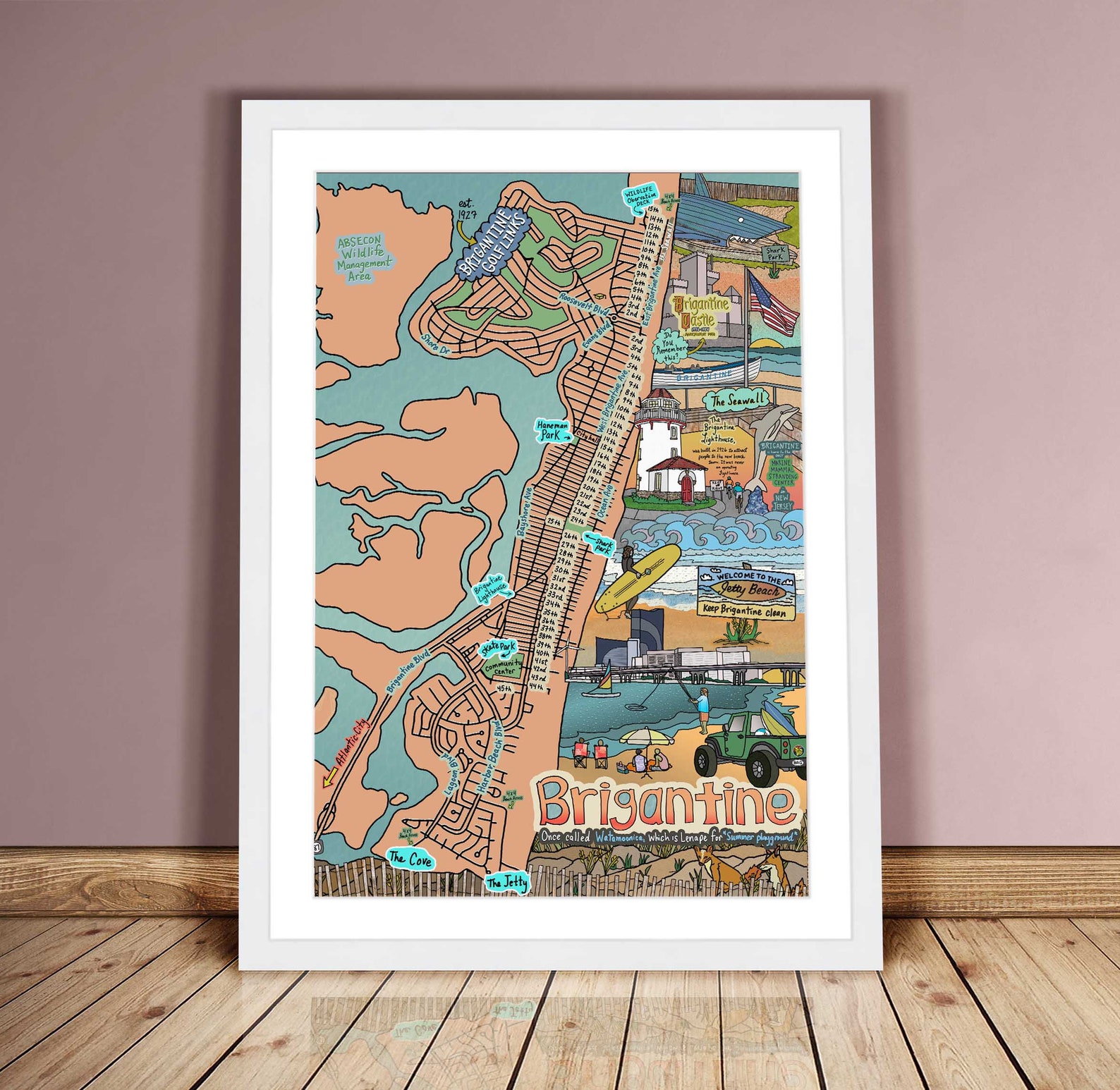 Map of Brigantine New Jersey Beach Town NJ Beaches - Etsy