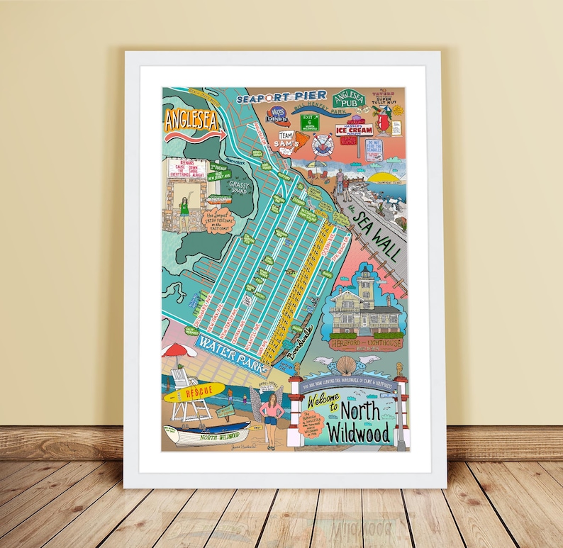 Map of North Wildwood New Jersey Beach Town NJ Beaches - Etsy