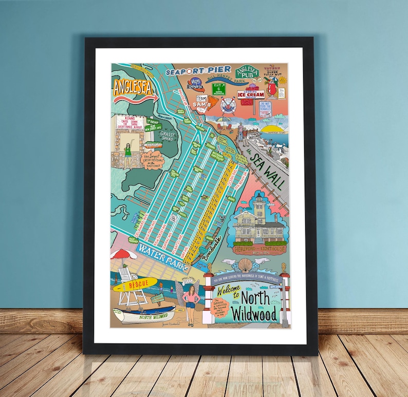 Map of North Wildwood New Jersey Beach Town NJ Beaches - Etsy