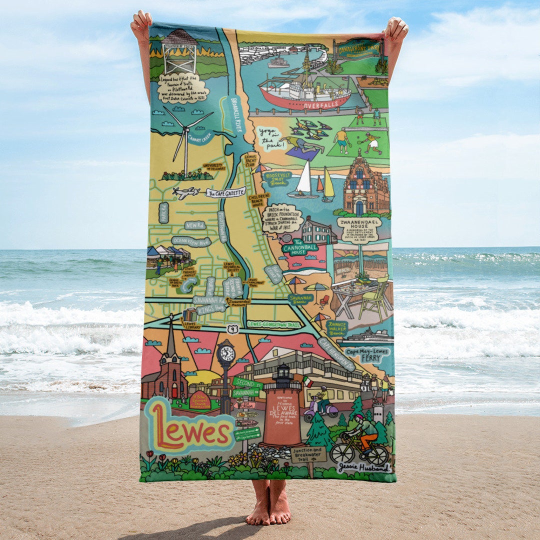 Lewes, DE Map Beach Towel - Etsy
