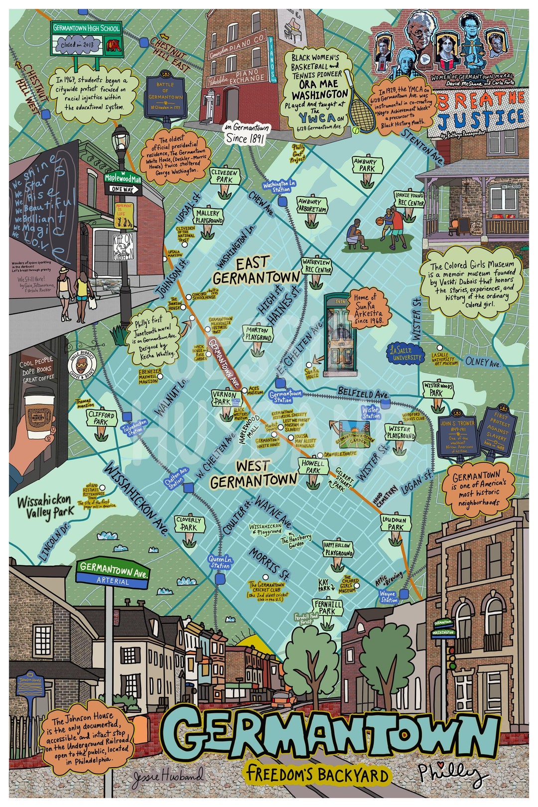 Map of Germantown, Philadelphia, Philly Neighborhood Map, Philly Art ...