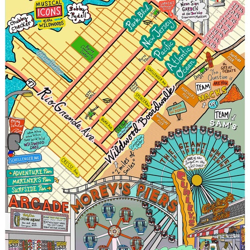 Map of Ocean City New Jersey OCNJ Beach Town NJ Beaches - Etsy