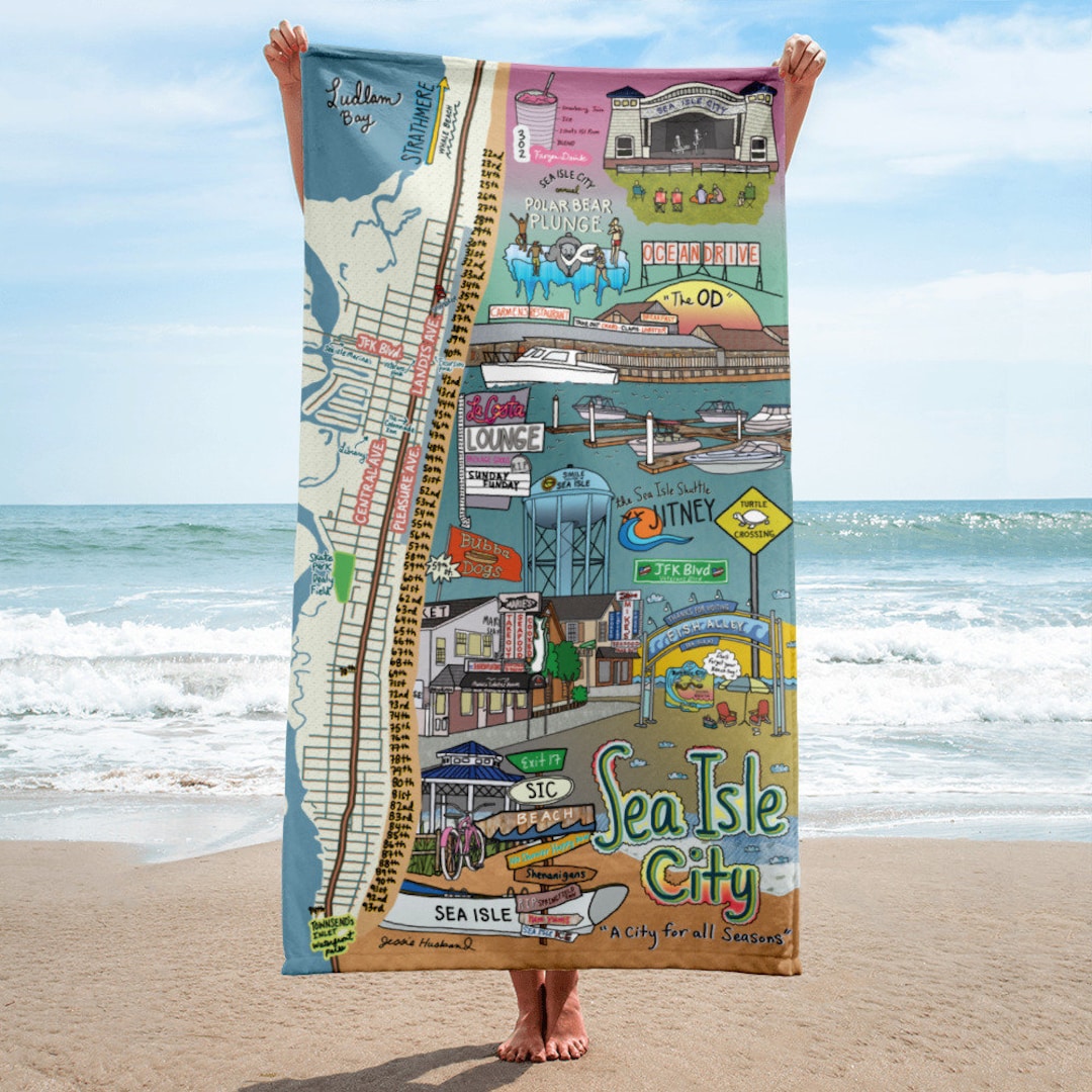 Sea Isle City, New Jersey Map Beach Towel, Map Art - Etsy
