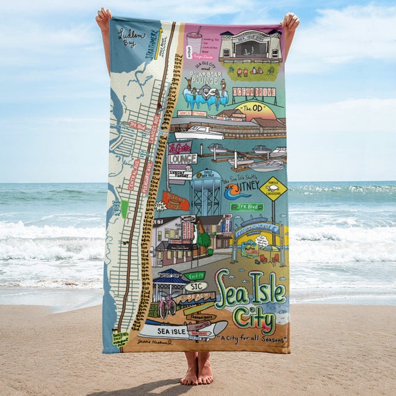 Sea Isle City New Jersey Map Beach Towel Map Art - Etsy