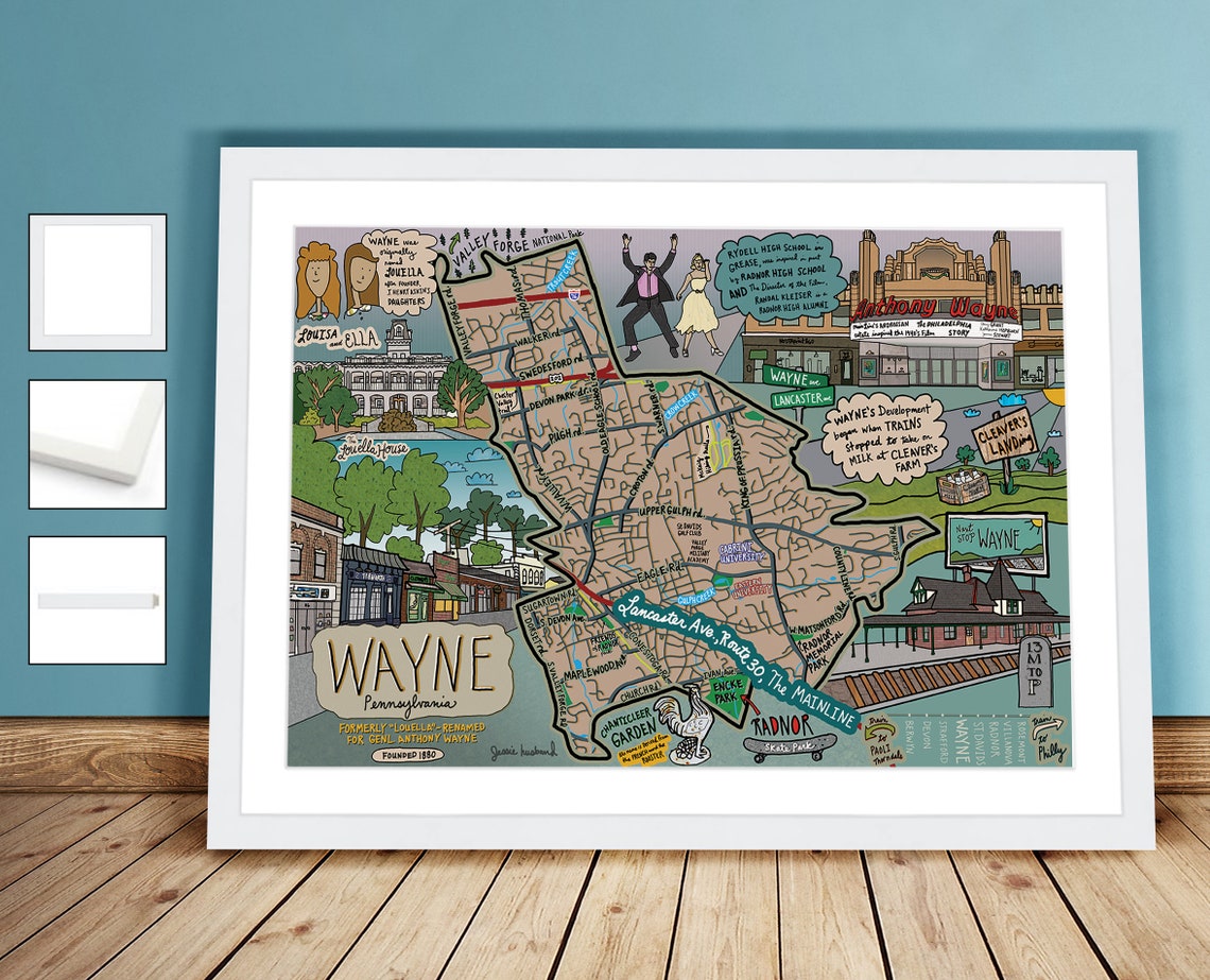 Map of Wayne, Pennsylvania, Mainline Neighborhood Map, Map Art, Philly ...