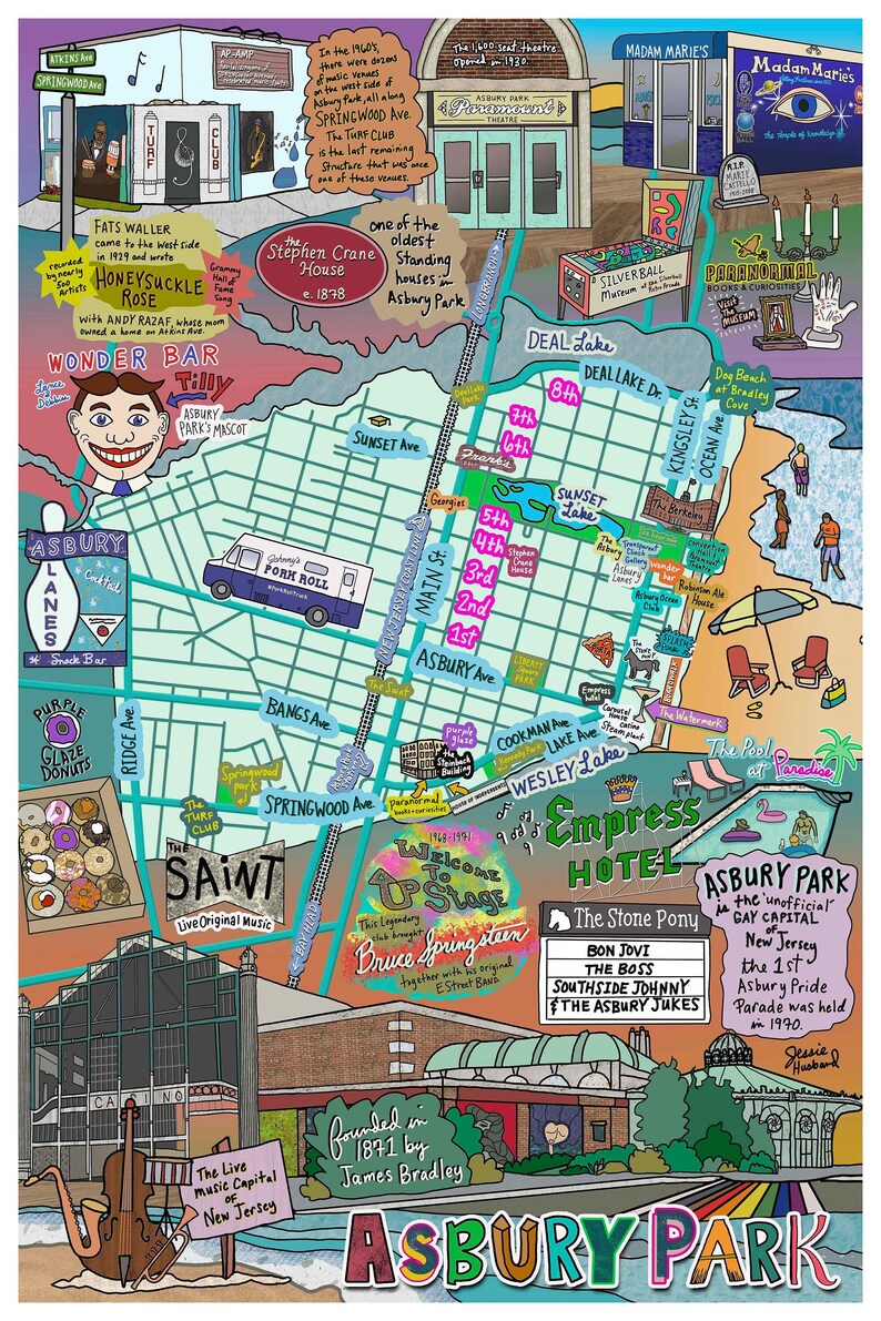 Map of Asbury Park New Jersey Beach Town NJ Beaches - Etsy