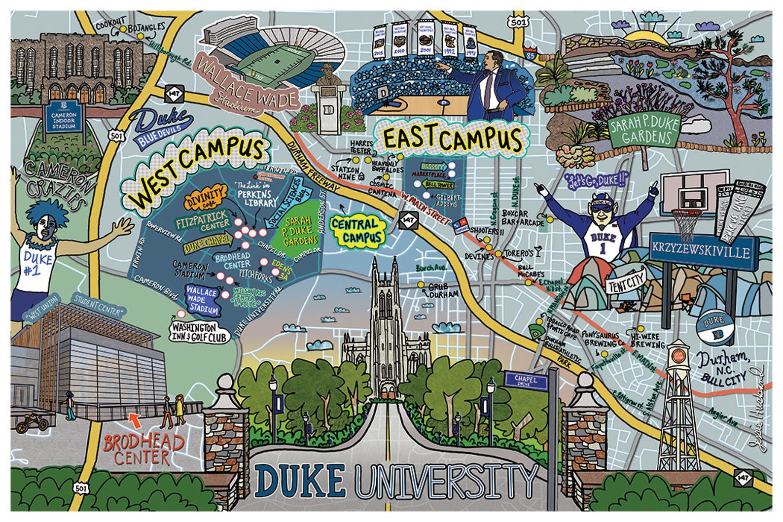 Map of Duke University Durham North Carolina customization - Etsy