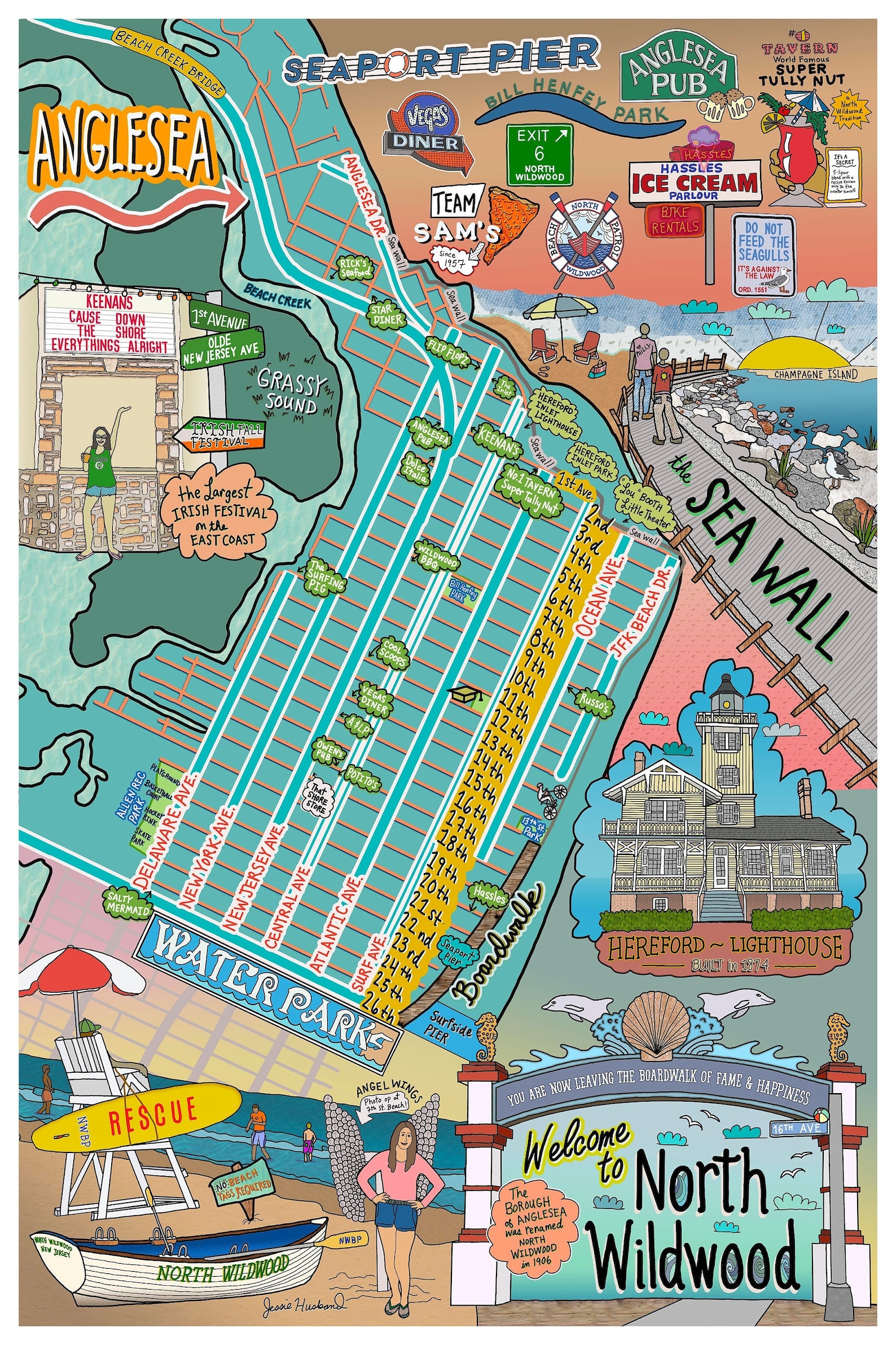 Map of North Wildwood New Jersey Beach Town NJ Beaches - Etsy