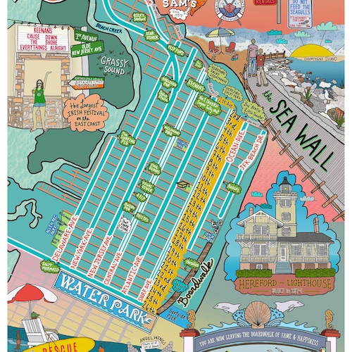 Map of Ocean City New Jersey OCNJ Beach Town NJ Beaches - Etsy