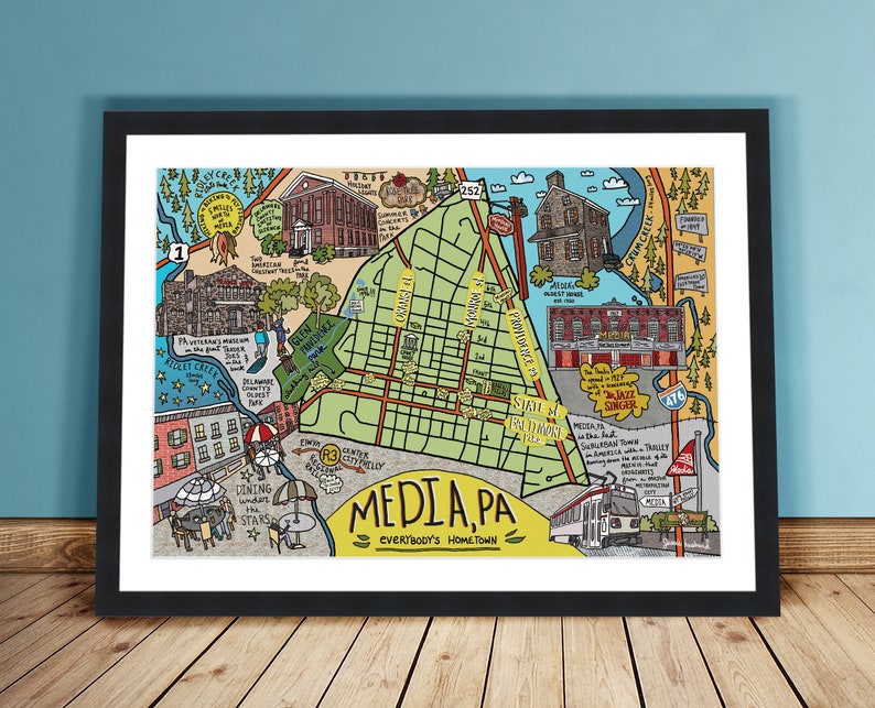 Map of Media, Pennsylvania, Map Art, Philly, Pennsylvania, DELCO ...