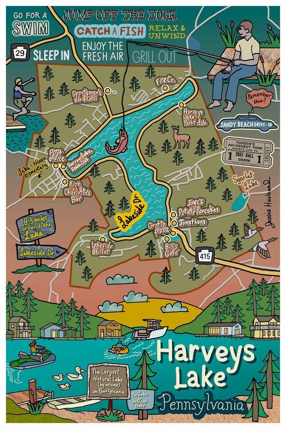 Map of Harveys Lake PA Lake Maps Lake Life PA Maps NEPA - Etsy