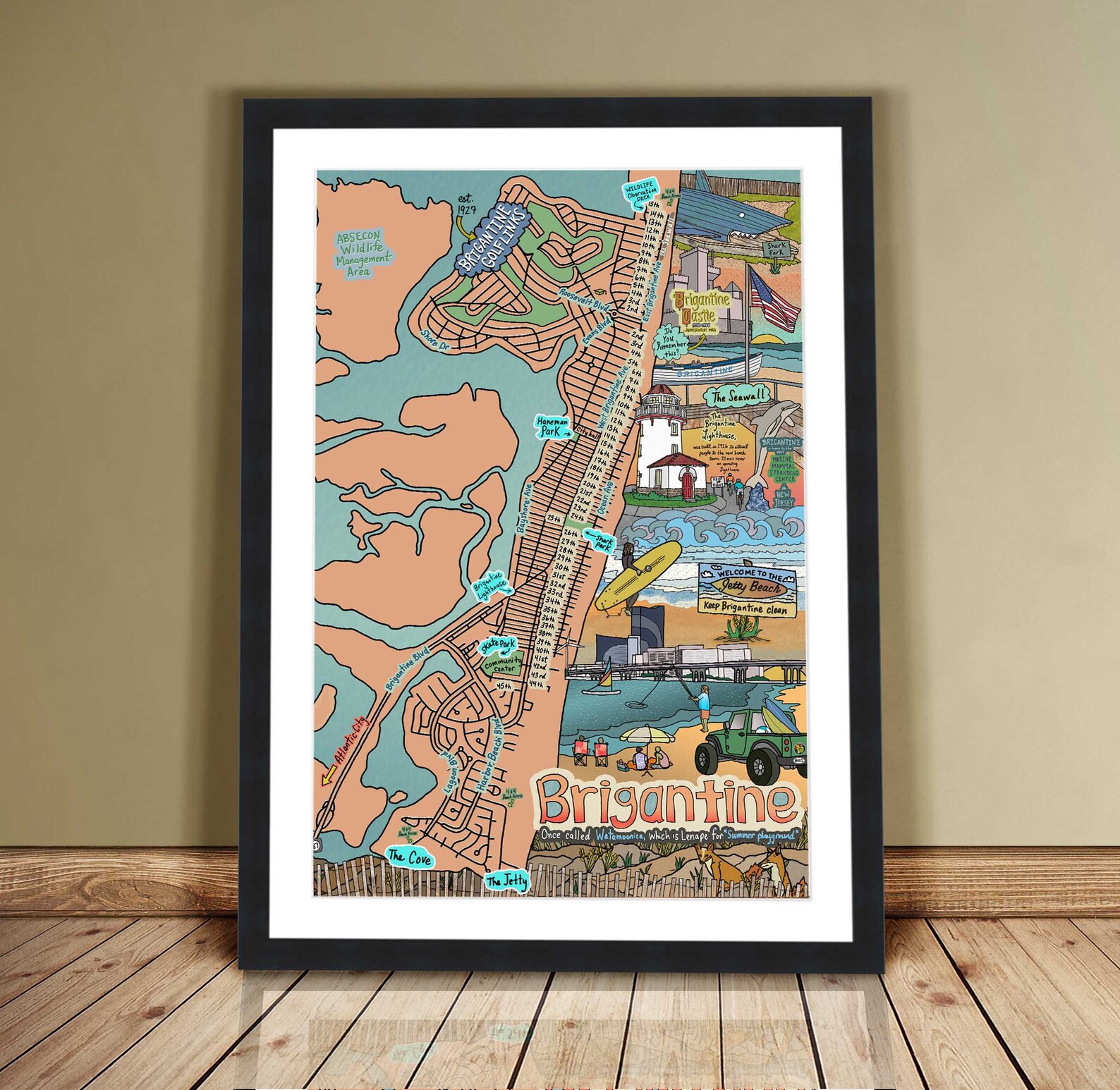 Map of Brigantine, New Jersey, Beach Town, NJ Beaches (customization ...