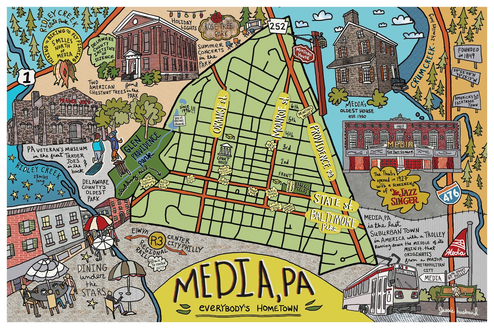 Map of Media Pennsylvania Map Art Philly Pennsylvania | Etsy