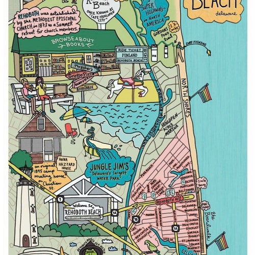 Map of Rehoboth Beach Delaware Beach Town DE Beaches - Etsy