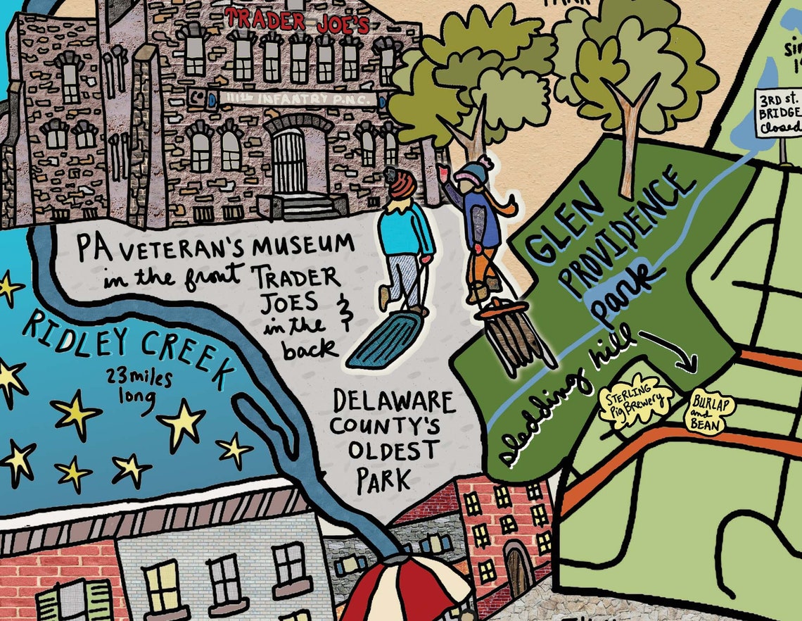 Map of Media Pennsylvania Map Art Philly Pennsylvania | Etsy