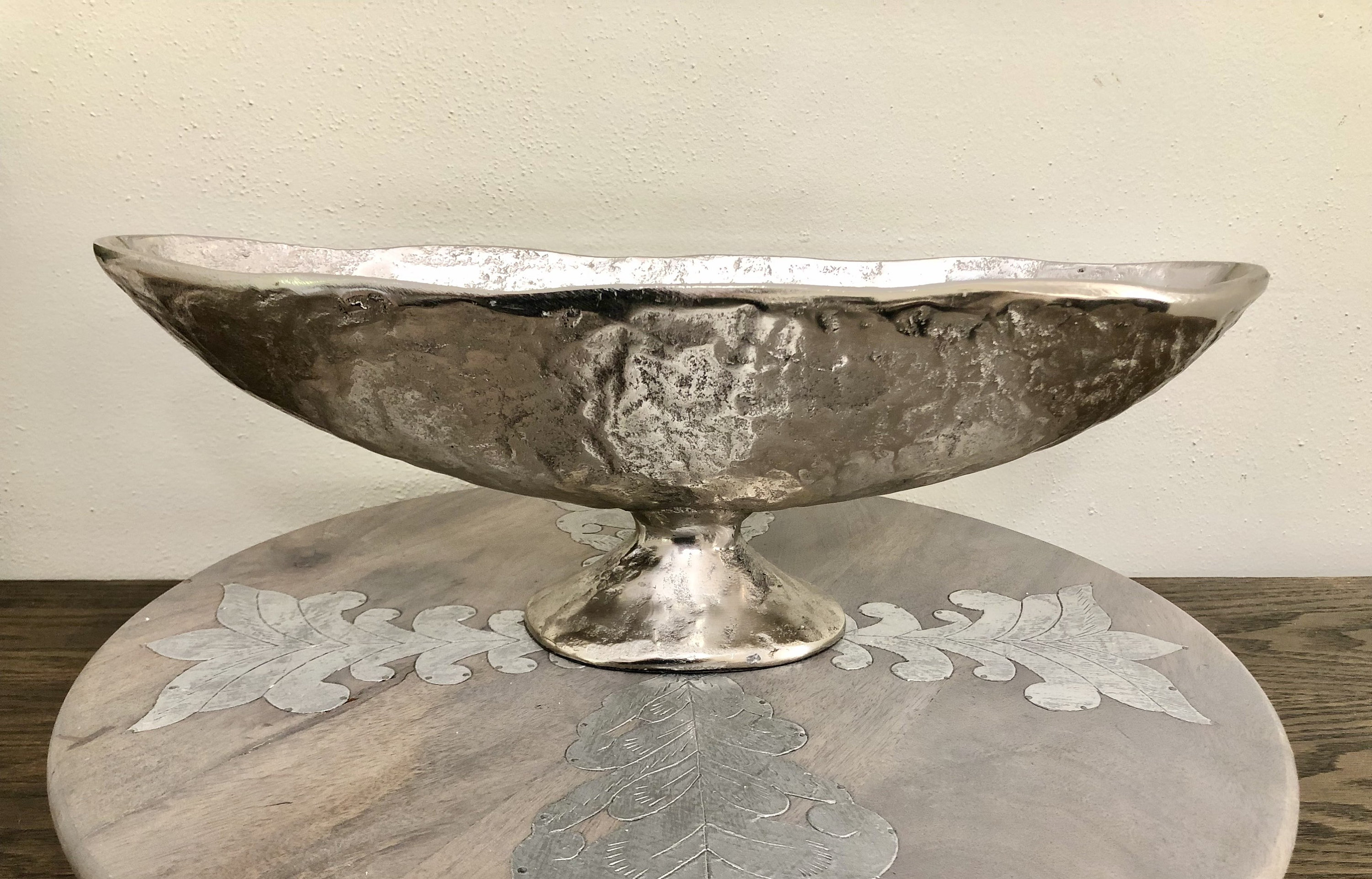 Footed Pewter Bowl, Oval Pewter Bowl, Centerpiece, Textured Pewter ...