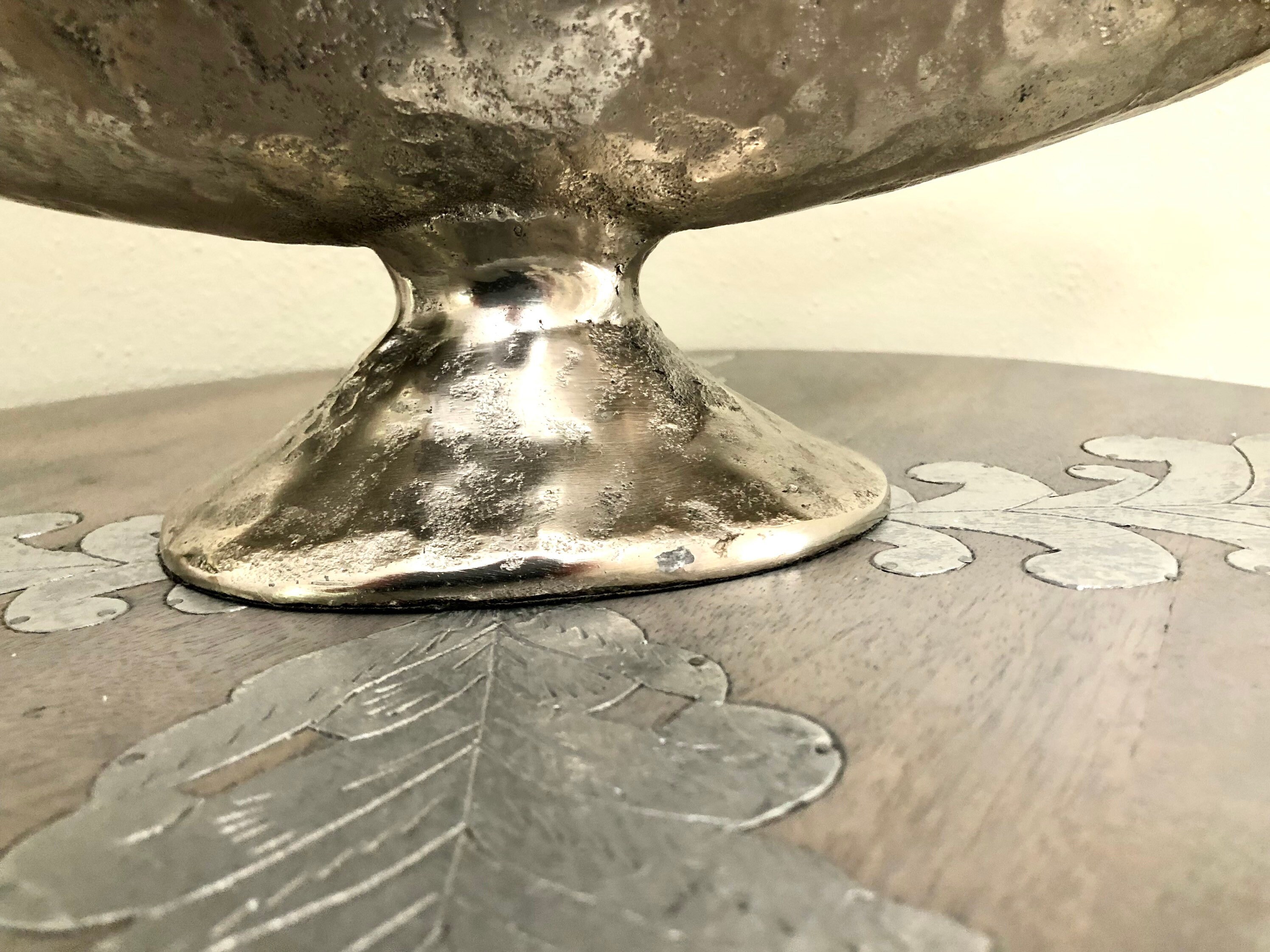 Footed Pewter Bowl, Oval Pewter Bowl, Centerpiece, Textured Pewter ...