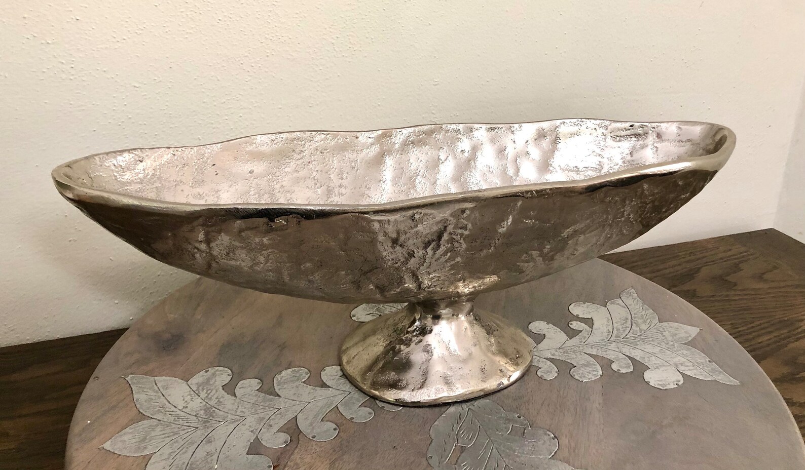 Footed Pewter Bowl, Oval Pewter Bowl, Centerpiece, Textured Pewter ...