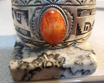 Signed VINTAGE HOPI Sterling Silver OVERLAY Cuff Bracelet Sacred Bear ...
