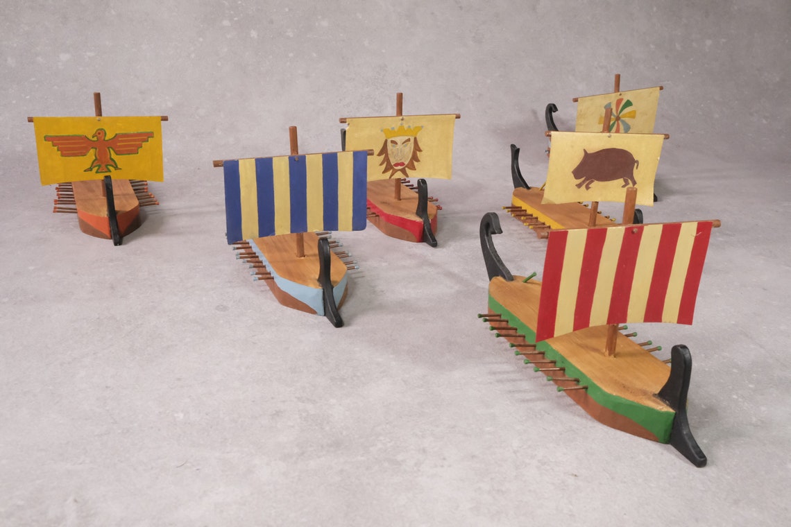 Folk Art toy Viking ships / primitive scratch built wooden | Etsy