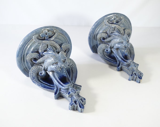 Grotesque Majolica Wall Bracket Shelves, Late 1800s Renaissance Revival ...