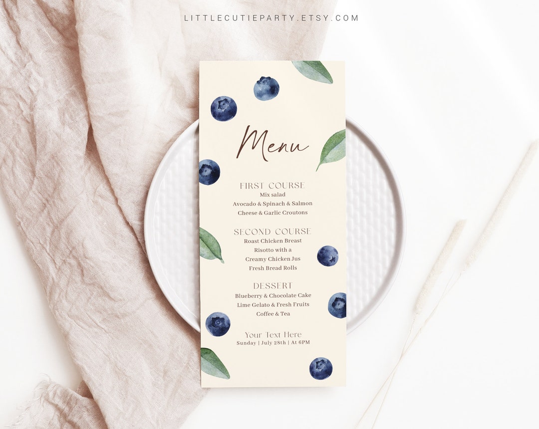 Editable Berry Menu Template, Blueberries Menu Template, Blueberry Baby ...