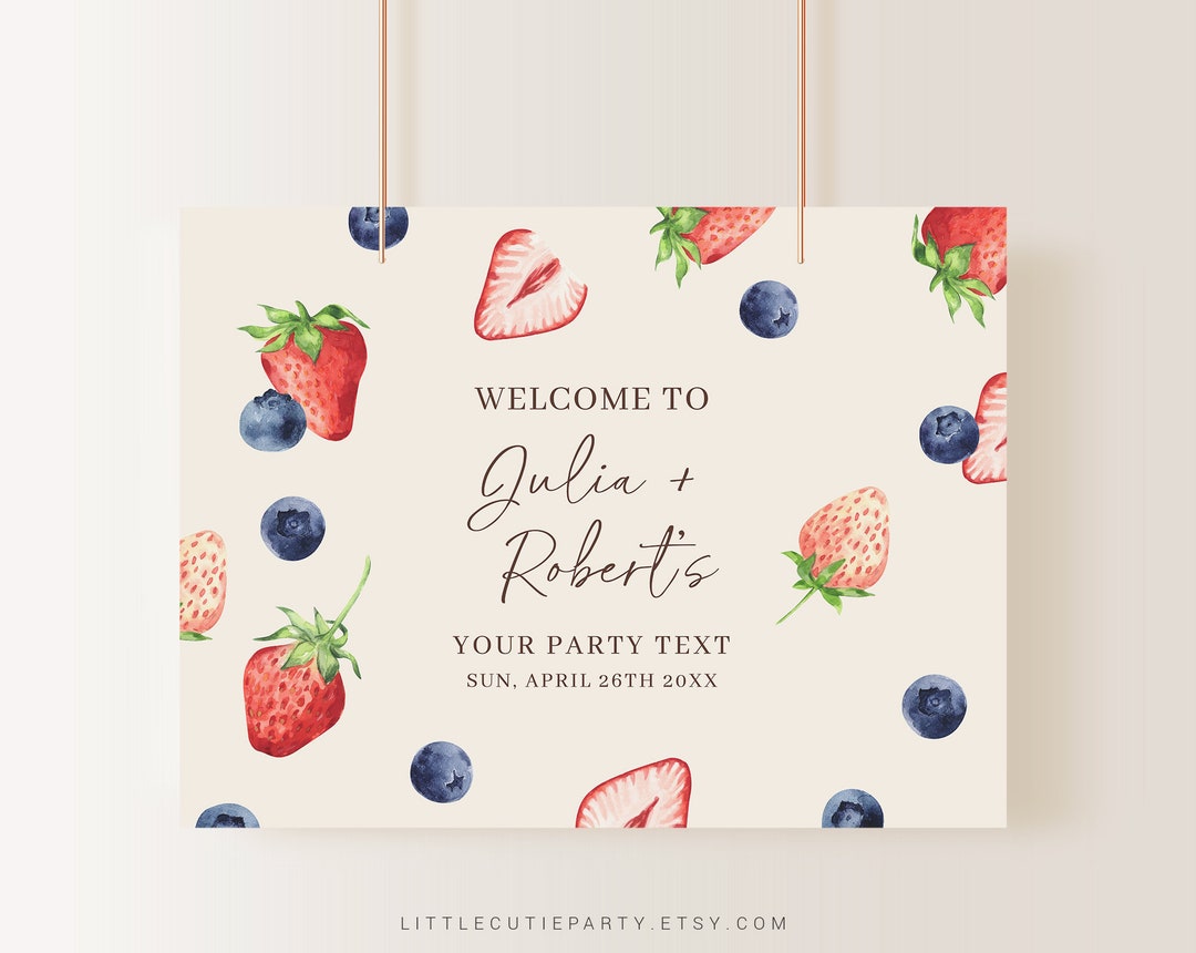 Editable Berry Sweet Baby Shower Banner, Blueberry Strawberry Baby ...