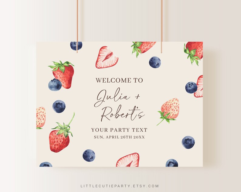 Editable Berry Sweet Baby Shower Banner, Blueberry Strawberry Baby ...