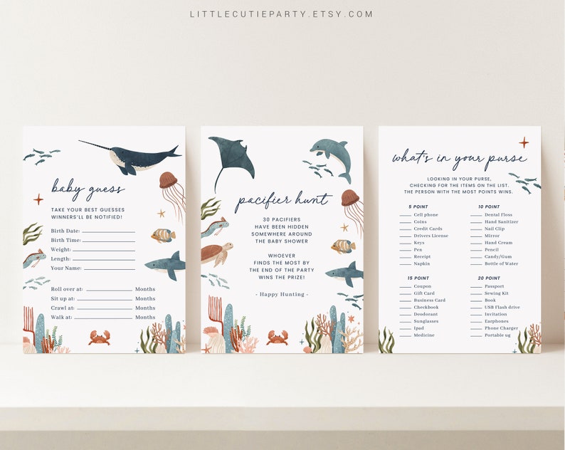 10 Editable Ocean Baby Shower Games, Under the Sea Baby Shower Games ...