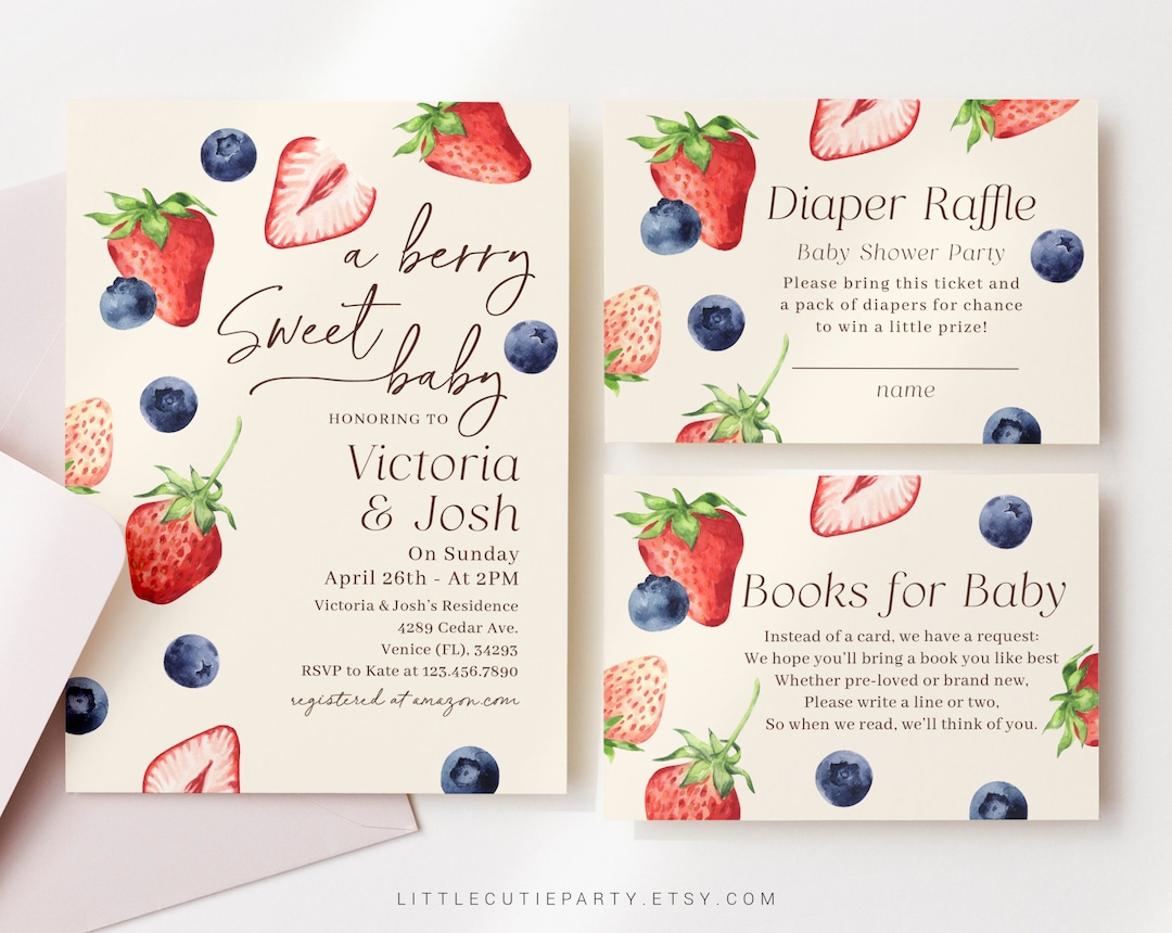 Editable Berry Sweet Baby Shower Invitation, Berry Baby Shower Invites ...